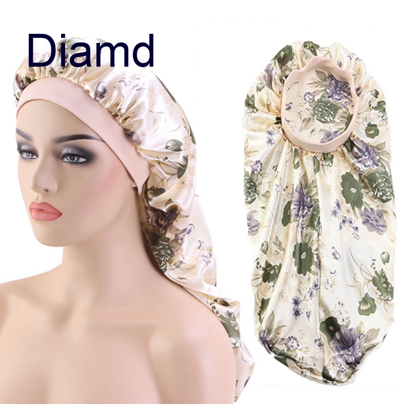 Diamd Woman Elastic Satin Nightcap Wide Edge Satin Bonnet Long Hair ...