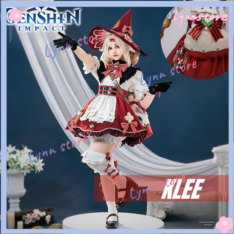 XS-3XL Genshin Impact Cos Klee Cute Witch Cosplay Red Lolita Dress+Wig ...