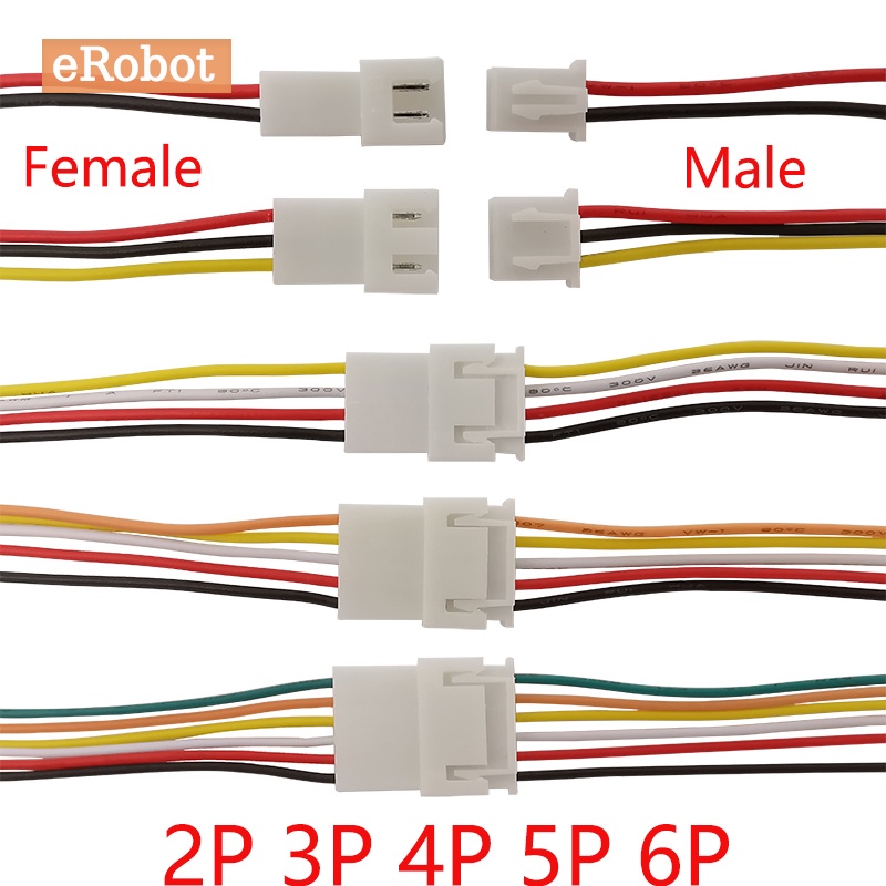 5Pcs JST XH2.54 2P 3P 4P 5P 6 Pin Double-end Male Female Plug Connector with Wire Cables 26AWG ...