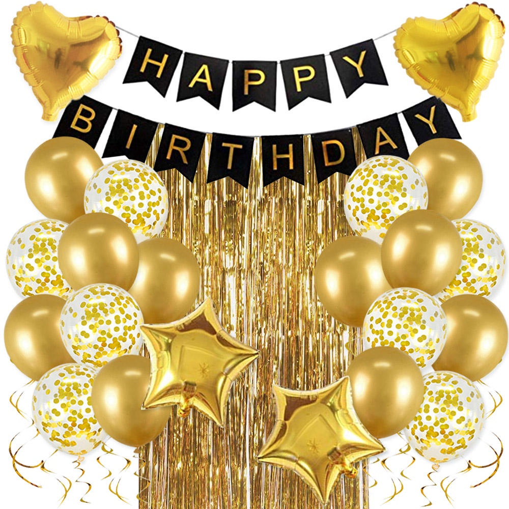 25Pcs Party Balloons And Decorations Set And Happy Birthday Banner With ...