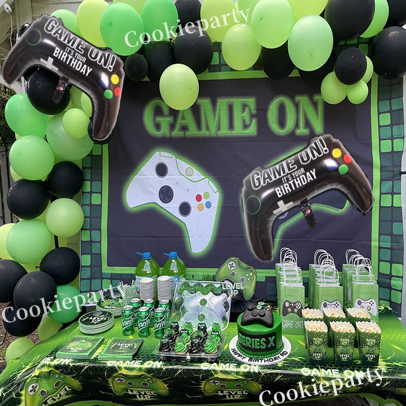 Gaming Garland Kit Green Black Minecraft Theme Birthday Party Balloons ...