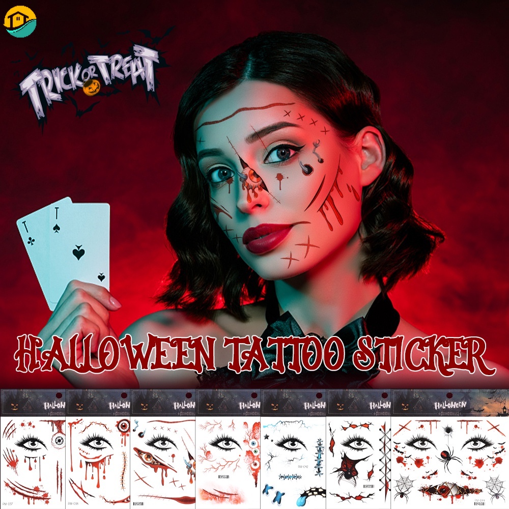 Face Makeup Halloween Tattoo Stickers DIY Party Terror Realistic ...
