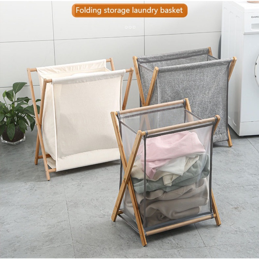 Large capacity folding dirty laundry basket wood material dirty clothes ...
