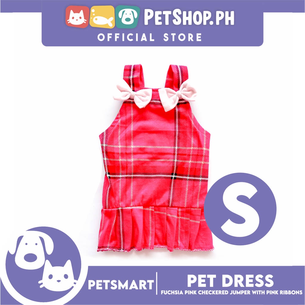 Petsmart Pet Dress Fuchsia Pink Checkered Jumper With Pink Ribbons (S ...