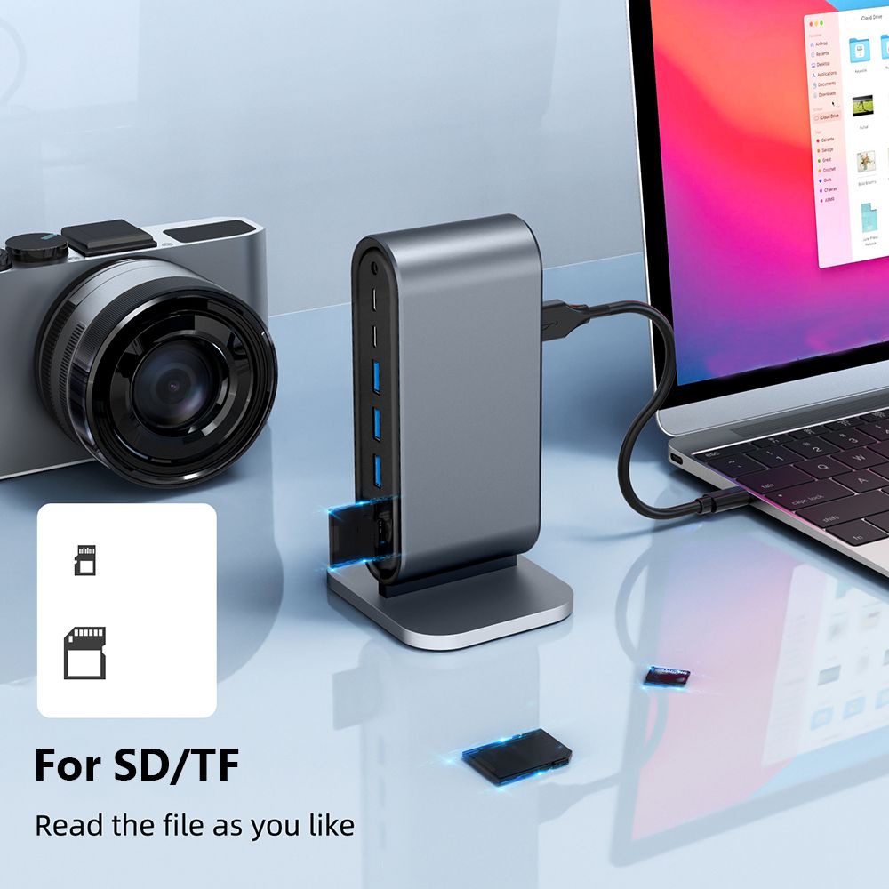 12 in 1 USB C HUB Vertical TF Card Reader USB 3.0 4K HDMI Dock Station ...