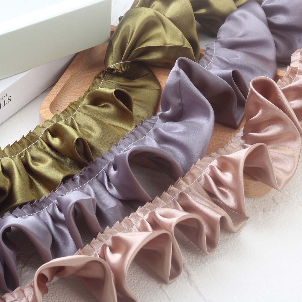 【1m】Double Color Ruffles Satin Lace Trim Ribbon Apparel Dress Craft ...