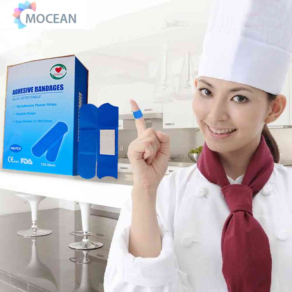 100pcs Waterproof Band Aid Blue Metal Detectable Bandage For Wounds ...