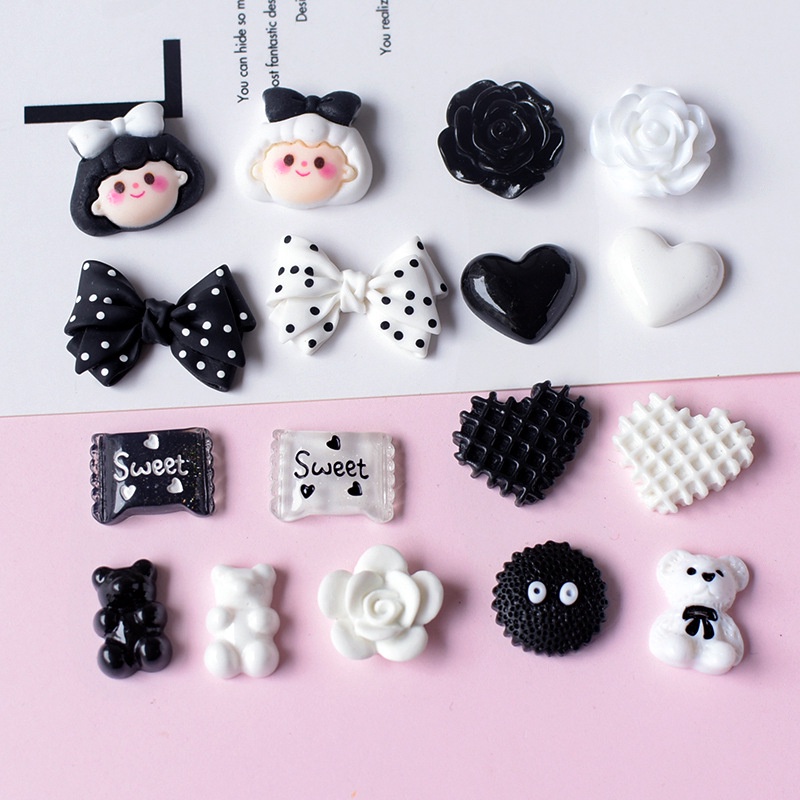 1pcs Black&white Series Girl Flower Ribbon Croc Jibitz INS Charm Button ...