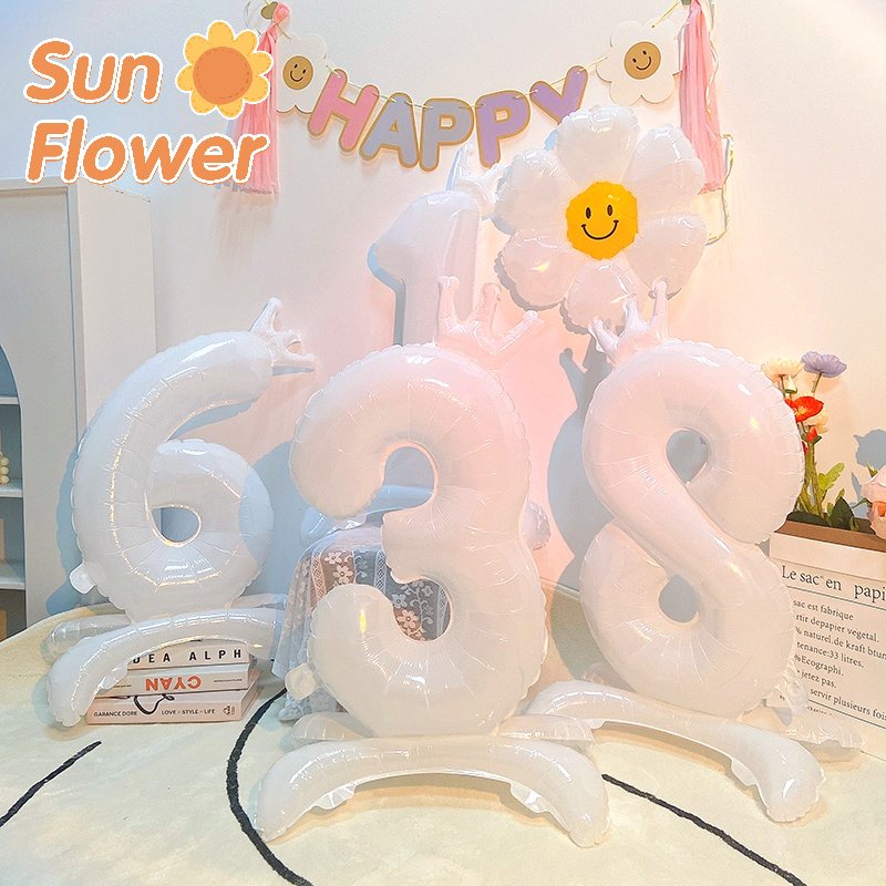 32inch Digital Balloon Crown Number Balloon Birthday White Standing ...