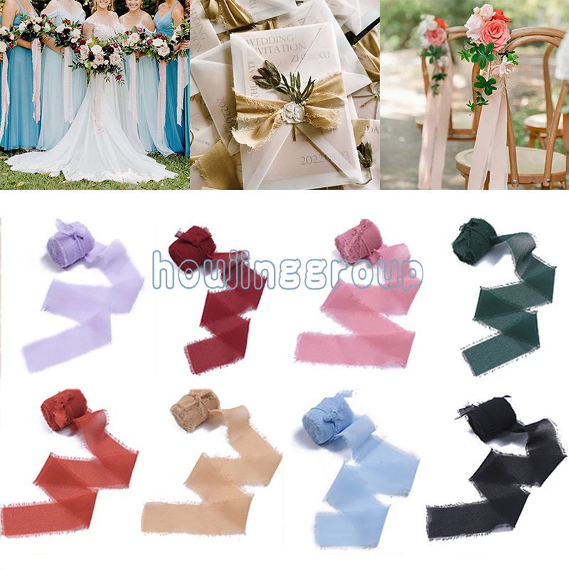 5M/Roll Frayed Edged Chiffon Silk Ribbons Packing Rope Wedding ...