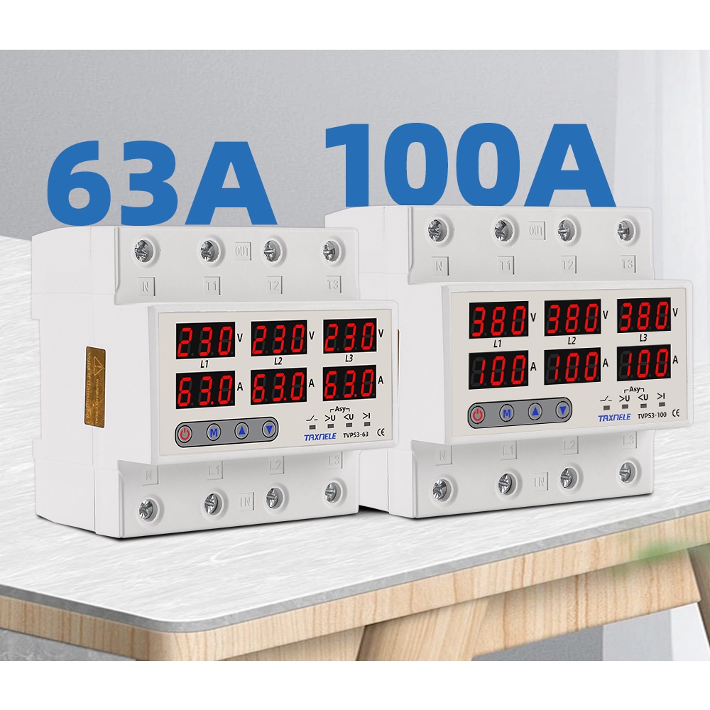 Three Phase Voltage Current Relay Protector 100A 63A 60A 220VOver Under ...