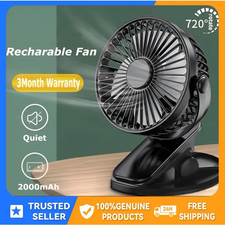Clip Fan Rechargeable Portable Fan Mini Desk Fan USB Fan Office Silent ...