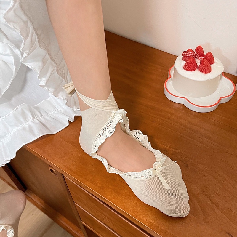 Ballet Socks Lace Tie Boat Socks Bow Knot Women's Socks Japanese Style ...