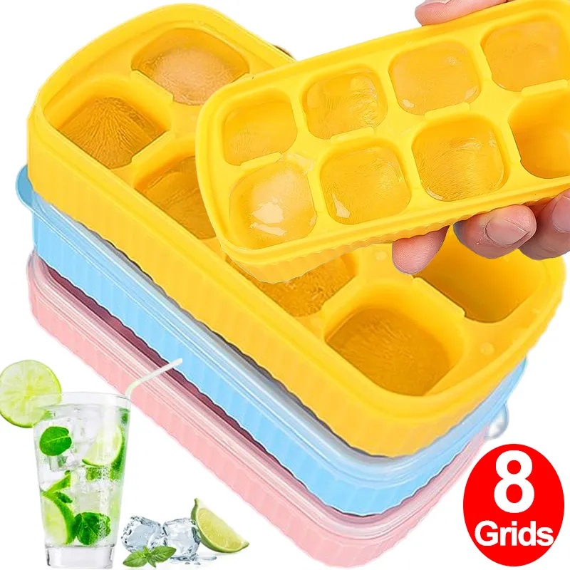 6/8Grids Silicone DIY Ice Cube Mold with Lid/Homemade Bar Cocktail ...