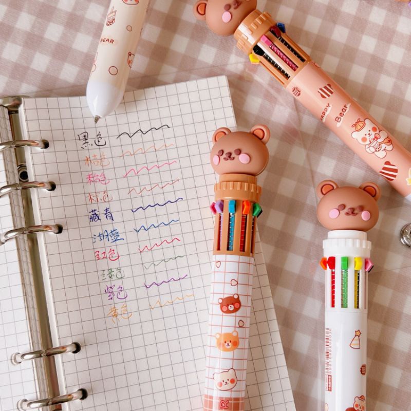 Student Multifunction 10in1 Writing Pen Cute Cartoon Bear Multi 10 ...
