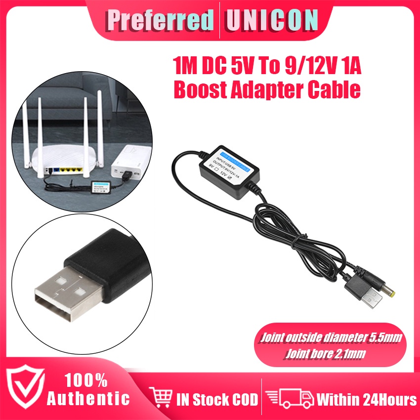 DC 5V to 9V/12V 1A Practical USB Power Boost Line 1M Adapter USB Conversion Connector Module ...