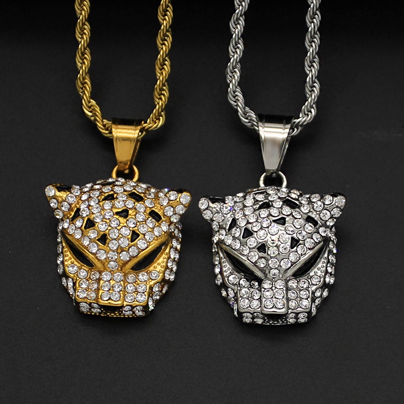 Hip Hop Bling Iced Out Stainless Steel Leopard Pendants Necklaces for ...