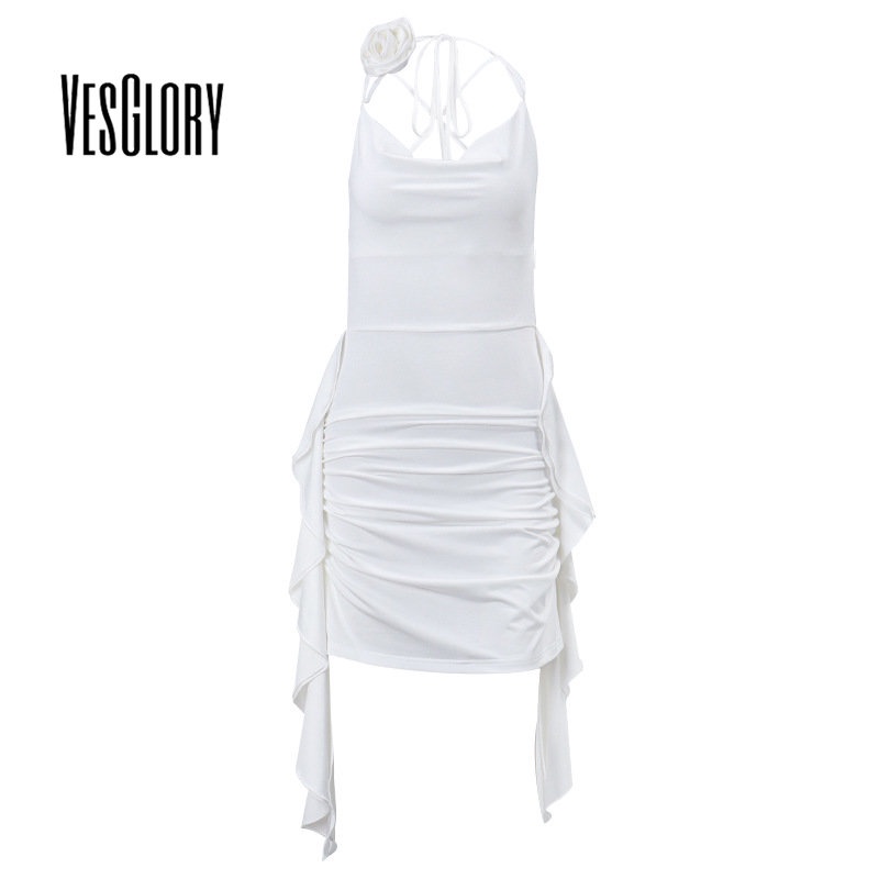 VesGlory Women's Sexy Halter V-neck Three-dimensional Flower Streamer ...
