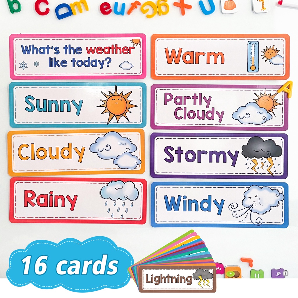 16Pcs Weather Flashcards English Words Learning Cards Kids Educational ...