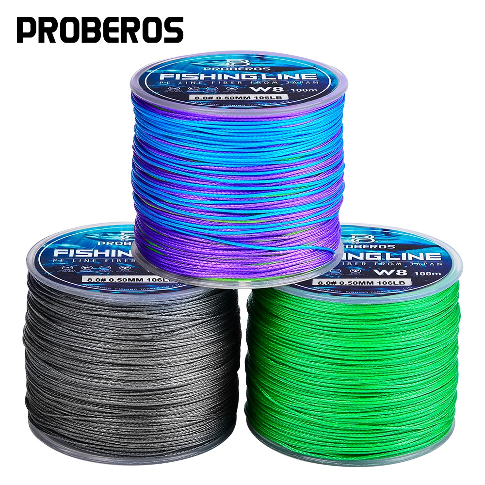 Proberos 8X Braided 100m Fishing Line Grey/Green/Mixed Color PE Line# ...