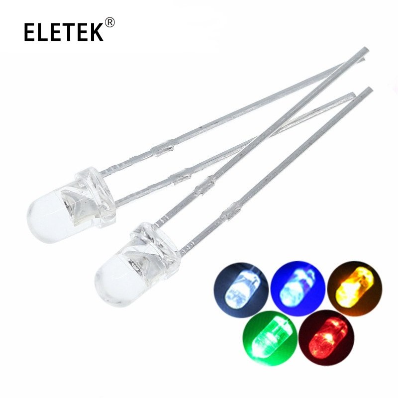 100Pcs F3 Ultra Bright 3MM Round Water Clear Green/Yellow/Blue/White ...