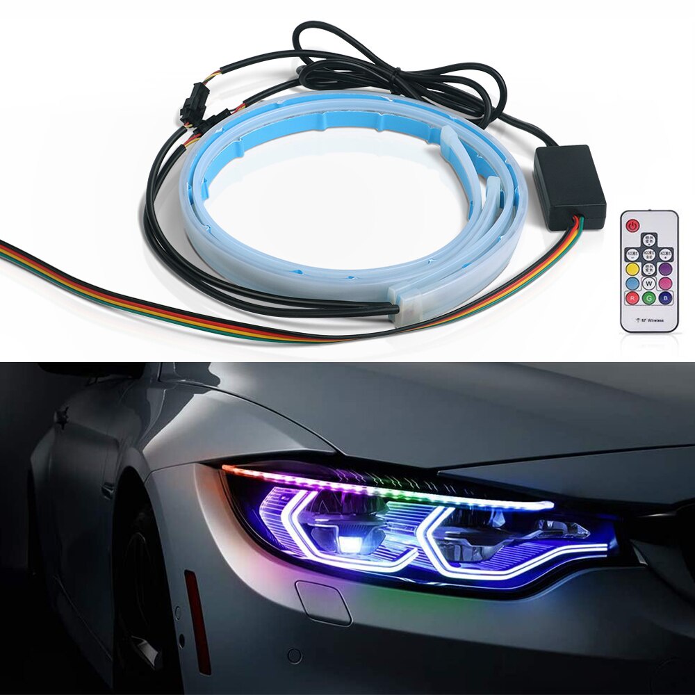 2pcs Car LED DRL Lights Strip Waterproof Flexible LED RGB Lights Bar ...