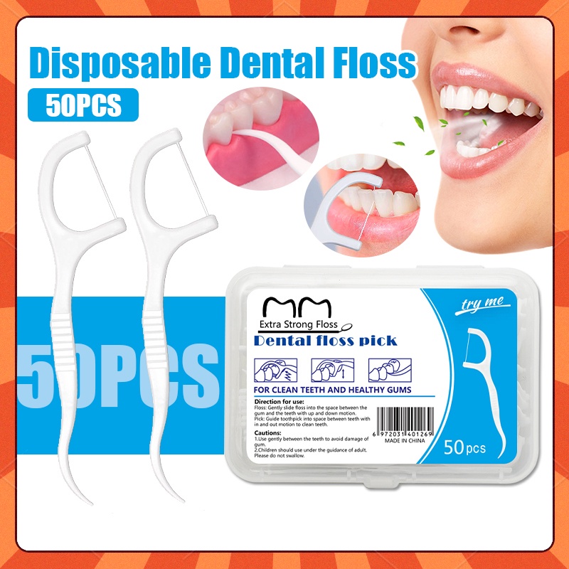50Pcs/Set Teeth Disposable Toothpicks Stick Dental Floss Flosser Picks ...