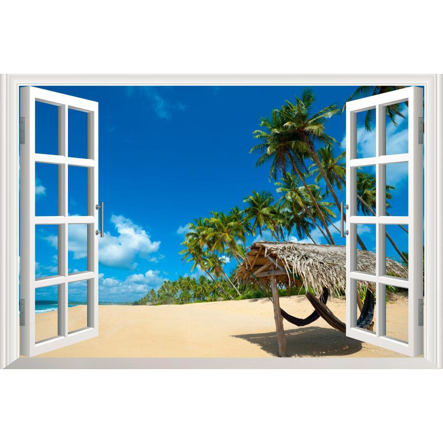 Seaside scenery 3D Window View Sticker Wall Art Vinyl Decal Summer ...