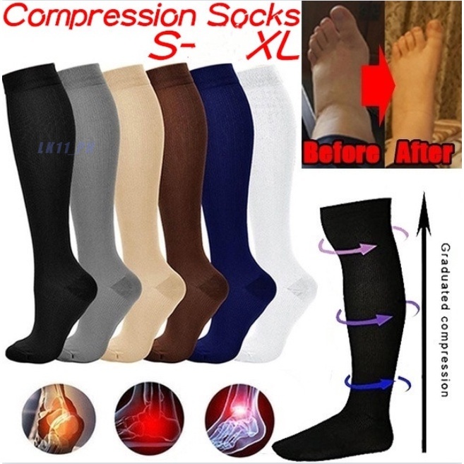 1Pair Unisex Compression Long Socks Women Men Pressure Varicose Veins ...