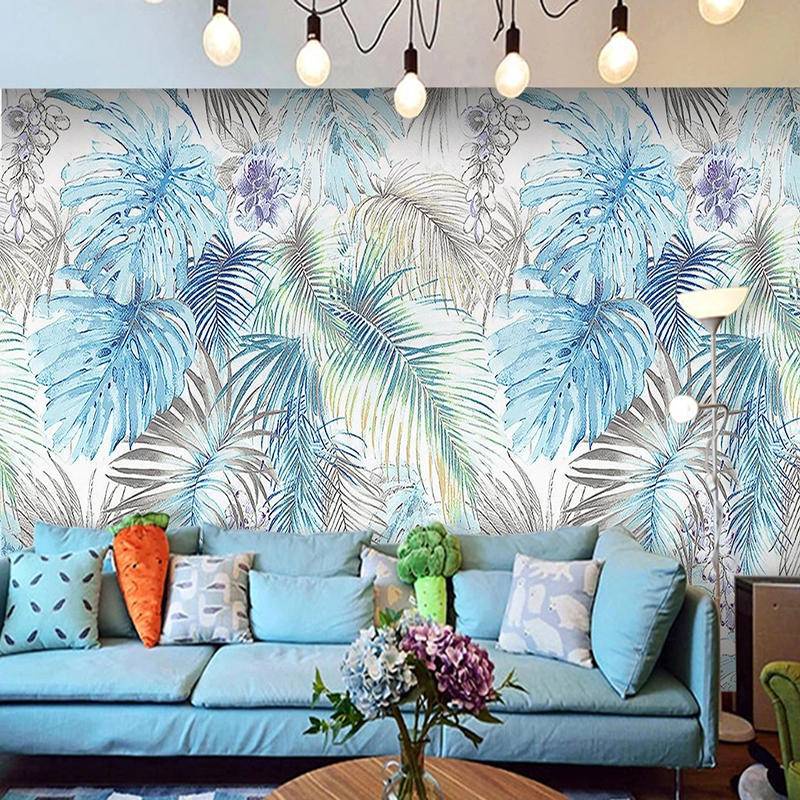Custom wall papers home decor sticker 3D Tropical Plantain Leaf Pattern ...