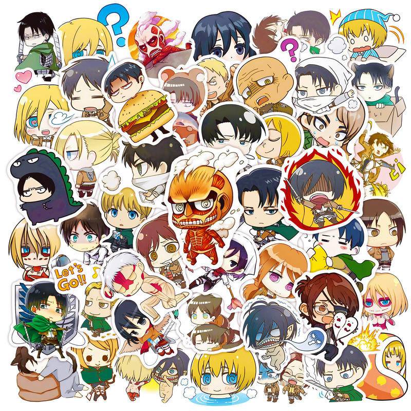 50Pcs/Set Attack on Titan Stickers Kawaii Eren Yeager Mikasa Ackerman ...