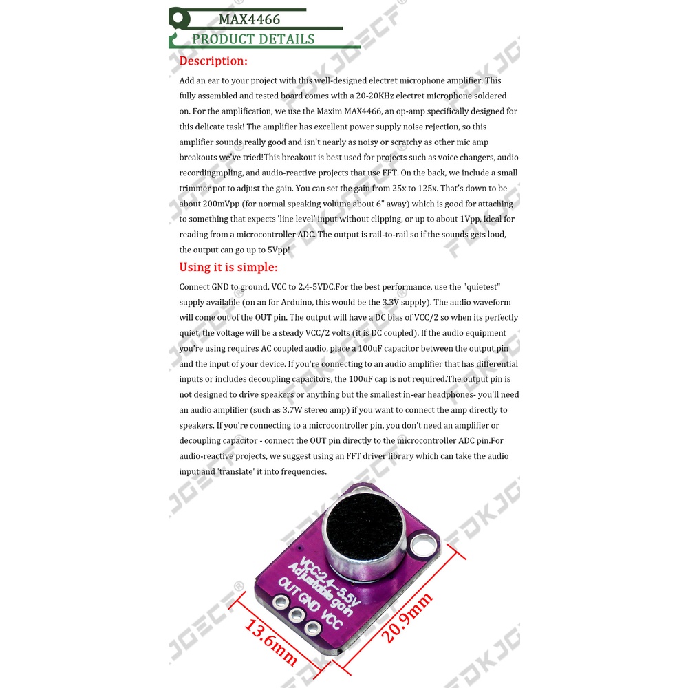 MAX9814 Microphone AGC Amplifier Board Sound sensor Module Auto Gain ...