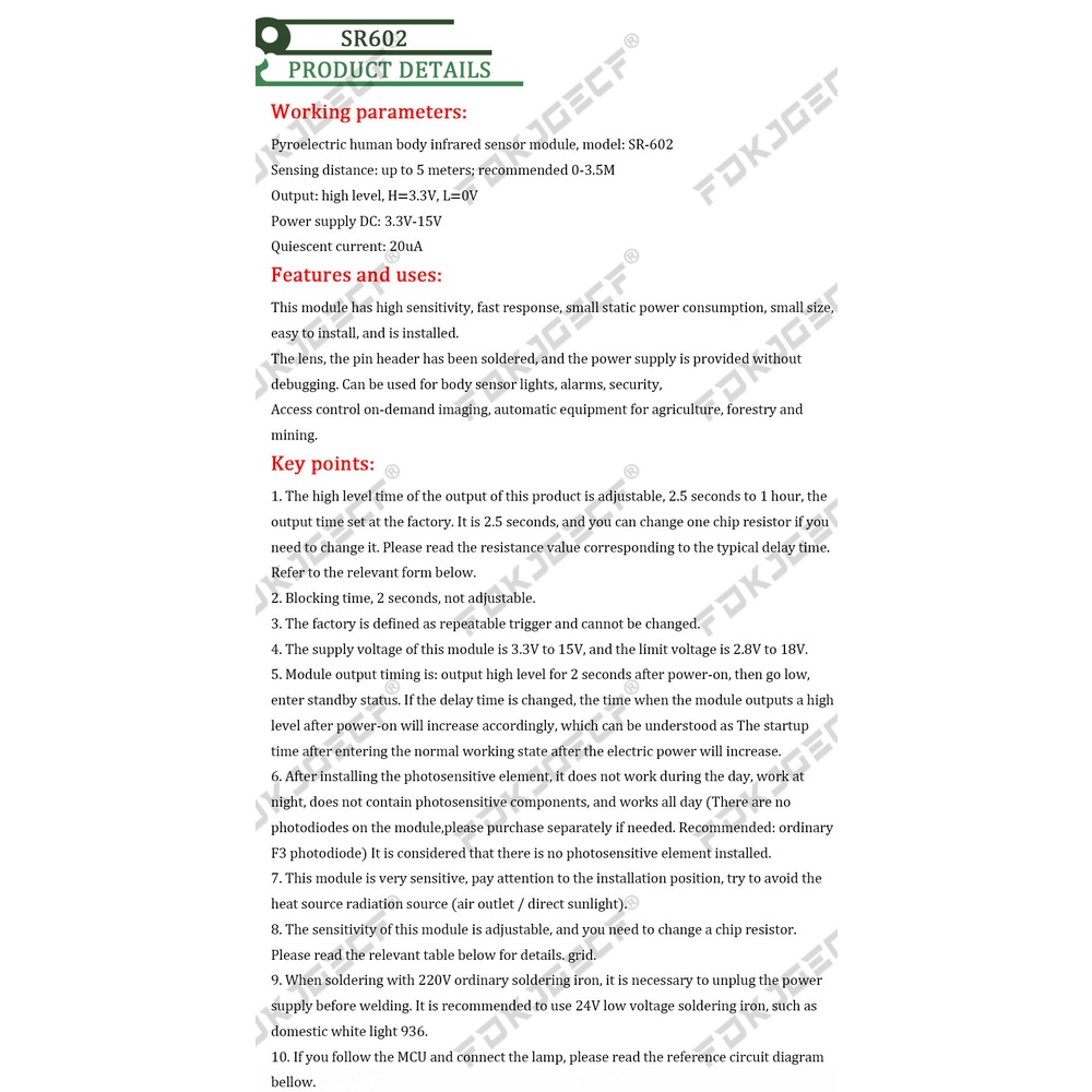 MH-SR602 MINI Motion Sensor Detector Module SR602 Pyroelectric Infrared ...