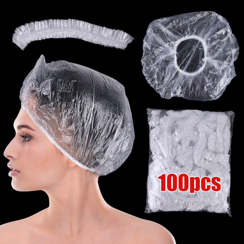 100pcs pack White Disposable Hat / Elastic Shower Bathing Cap / Clear ...