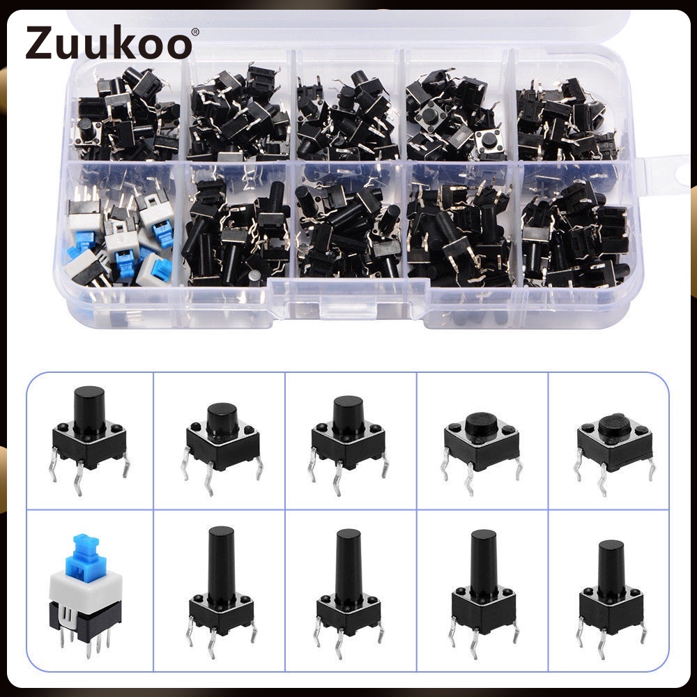 180PCS 10 Values Momentary Tactile Push Button Touch Switch Kit Box 4 ...