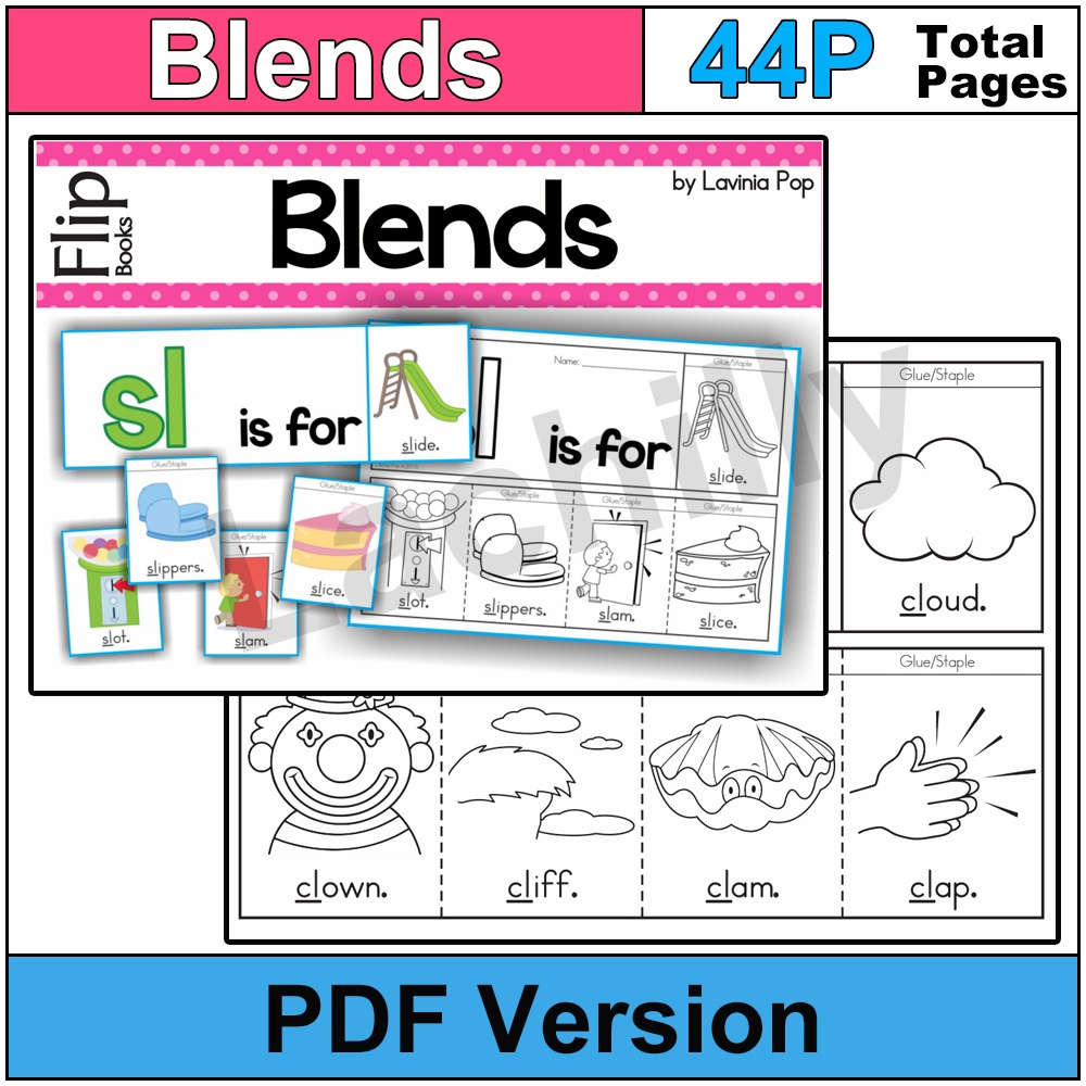 20 Beginning Blends Flip Books In Black & White and Colour for Kids ...