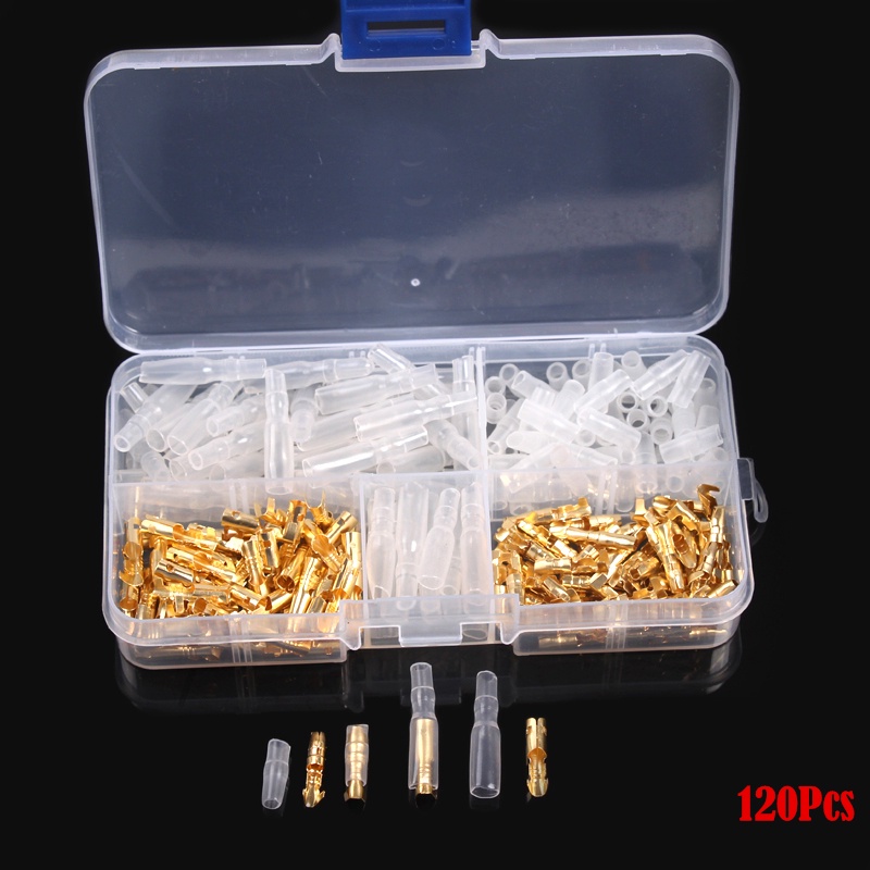 120pc Durable 3.5mm Brass Bullet Connectors Male & Female Terminals Set ...