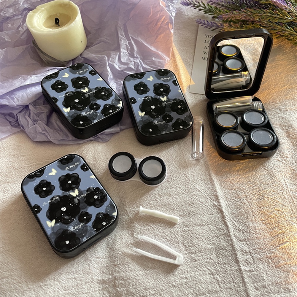 6PCS/Set Black Flower Butterfly Contact Lens Box Portable Mini Cute ...