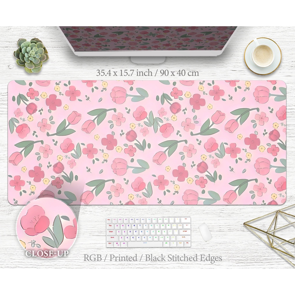 Cute Floral Desk Mat Japanese Tulips Mousepad Kawaii Floral Pattern ...