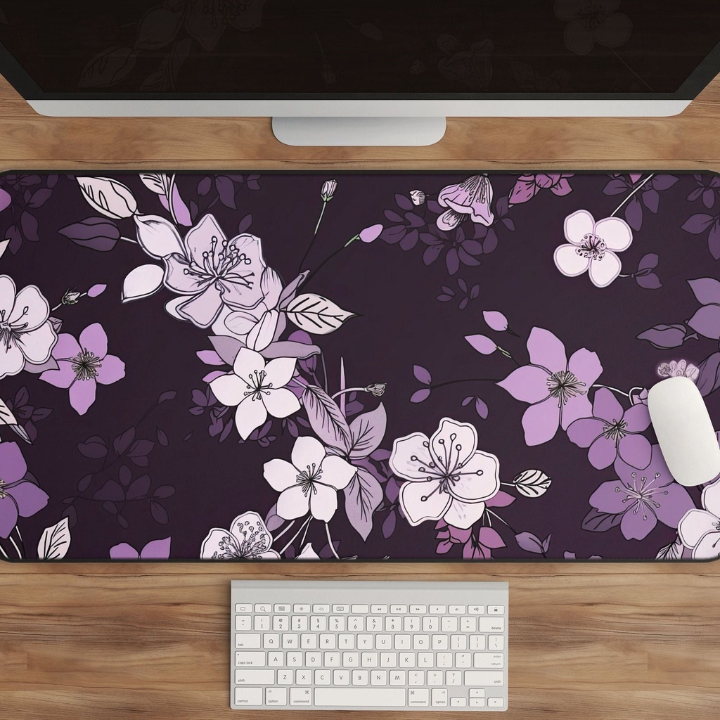 Sakura Purple Mousepad: Cherry Blossom Desk Mat, Kawaii Aesthetic, Cute ...