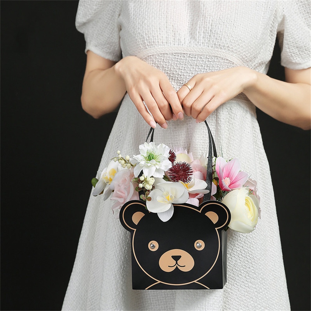 Portable Cute Bear Flower Box Rose Packaging Box Wrapping Paper Bag Box ...