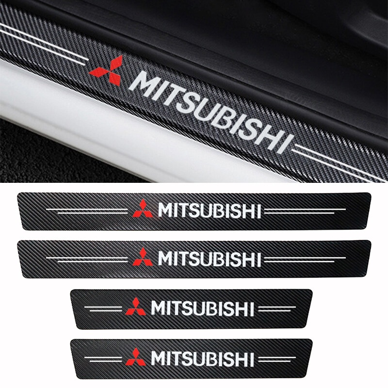 8PCS Mitsubishi Logo Carbon fiber Car Door Sill Protector Strip Anti ...