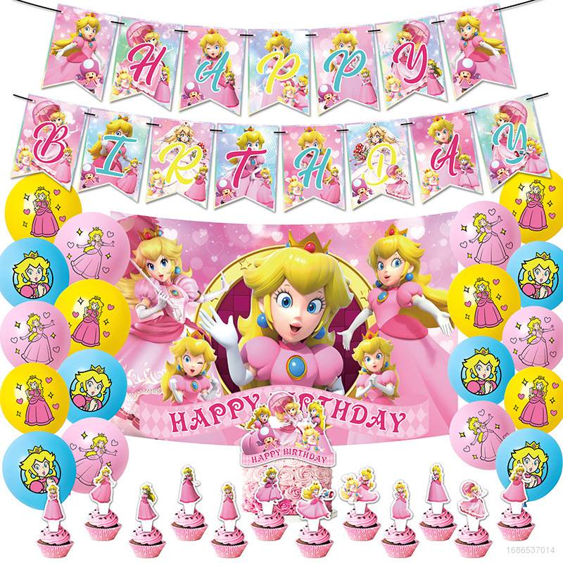 Theme Birthday Party Decoration Mario Princess Peach Theme kids ...