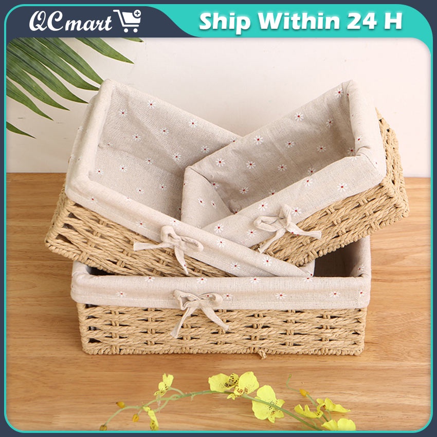 3 Sizes Handmade Rattan Storage Baskets Cane woven Box For Desktop ...