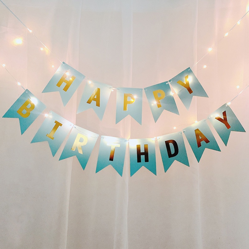 Happy Birthday Banner Flags With Light Wall Background Backdrop Cloth ...