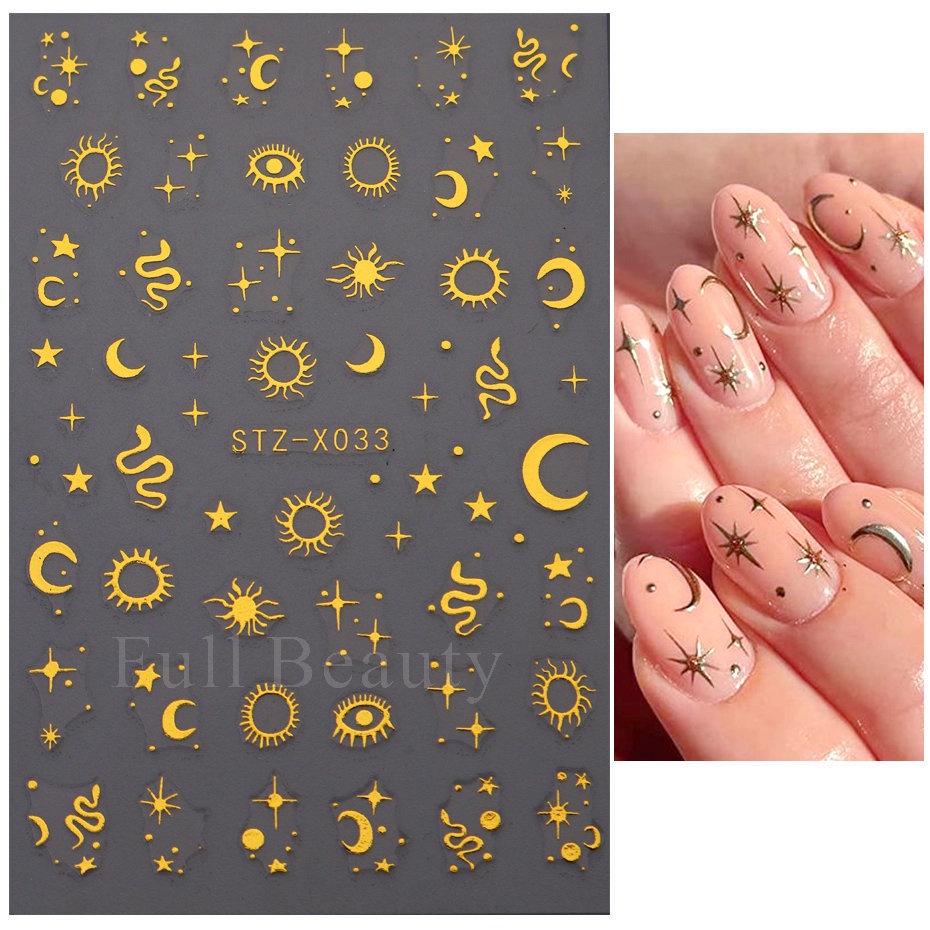 Manicure Decals Golden Sun Starry Sky Metallic Gilding Manicure ...