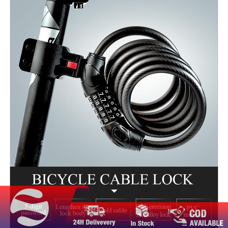 Tonyon 5 digit number combination lock anti-theft steel cable lock 1.2m ...