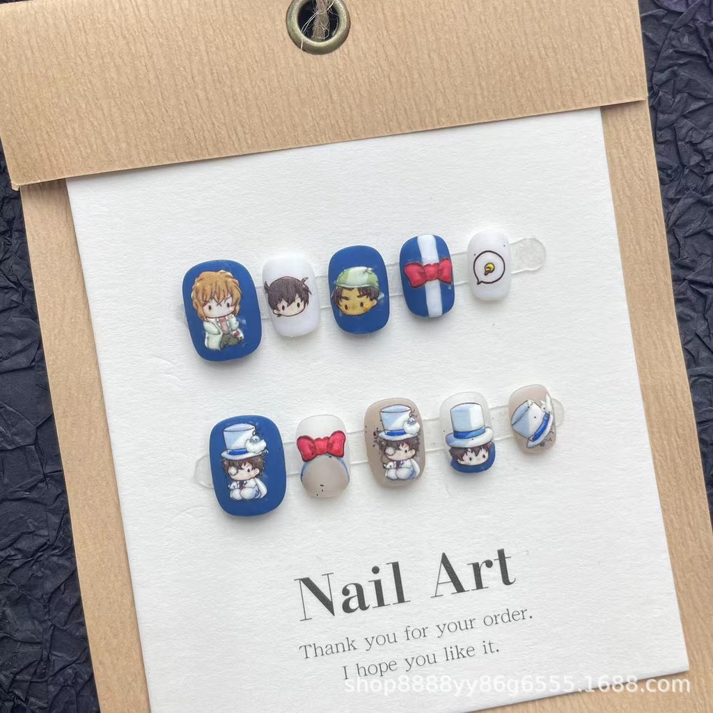 Japanese Style Handmade Wear Nail Anime Cartoon Nail Art Cute Conan ...
