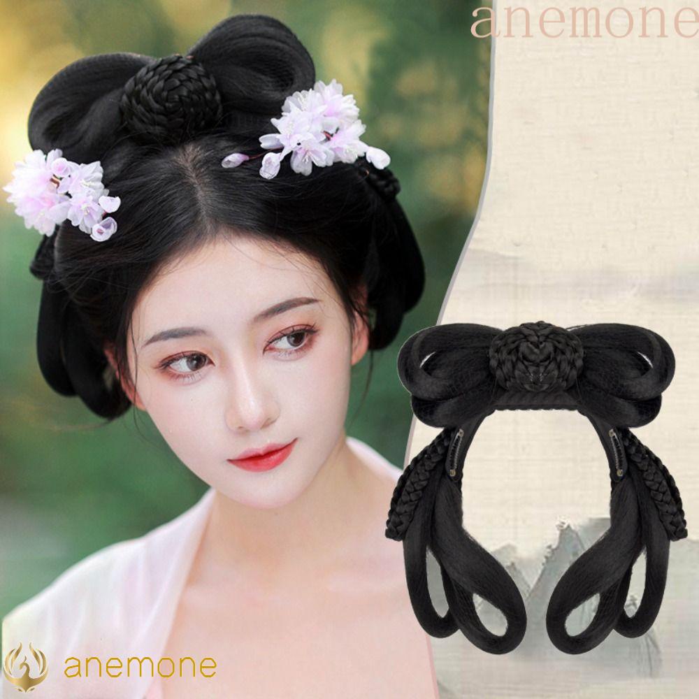 ANEMONE Hanfu Wig Headband Fluffy Black Natural Women Synthetic Ancient ...