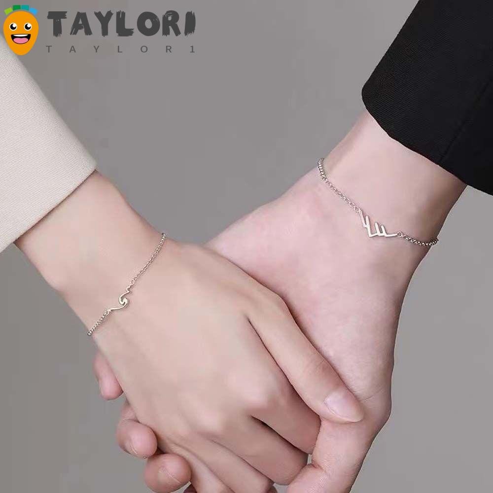 TAYLOR1 Couple Bracelets Best Friends Personality Silver Wave mountain ...